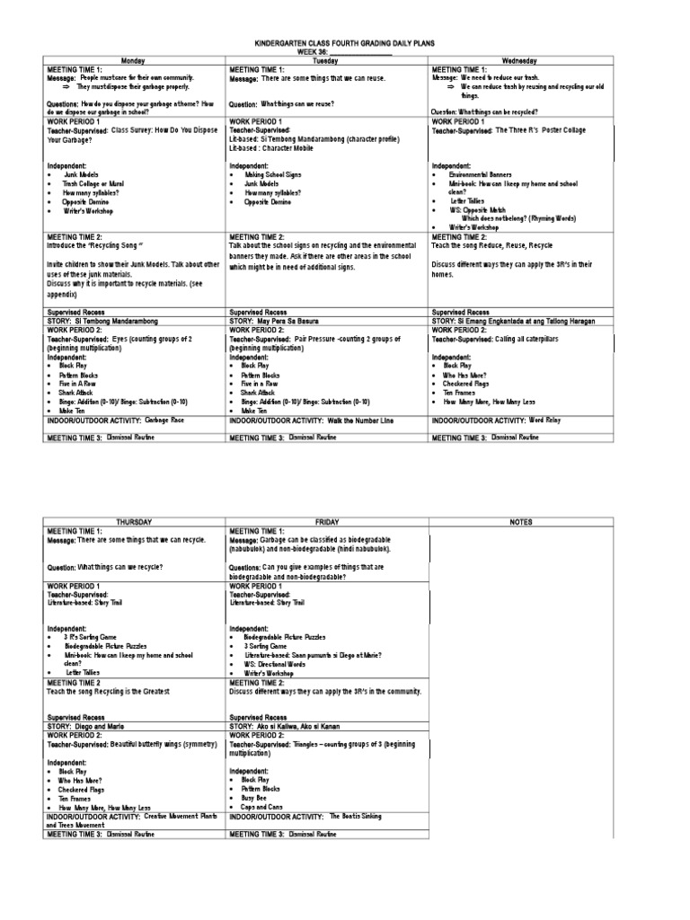 Kindergarten Lesson Plan Week 36 | PDF | Drawing | Recycling