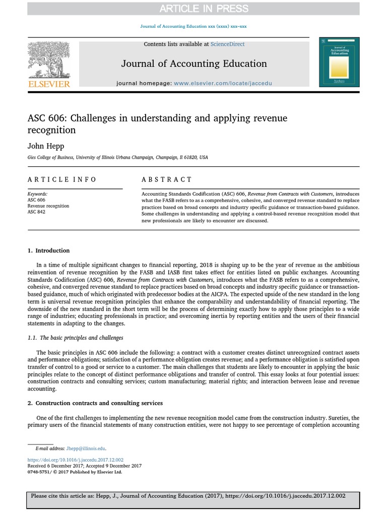 ASC 606 Challenges in Understanding and Applying Revenue | PDF ...
