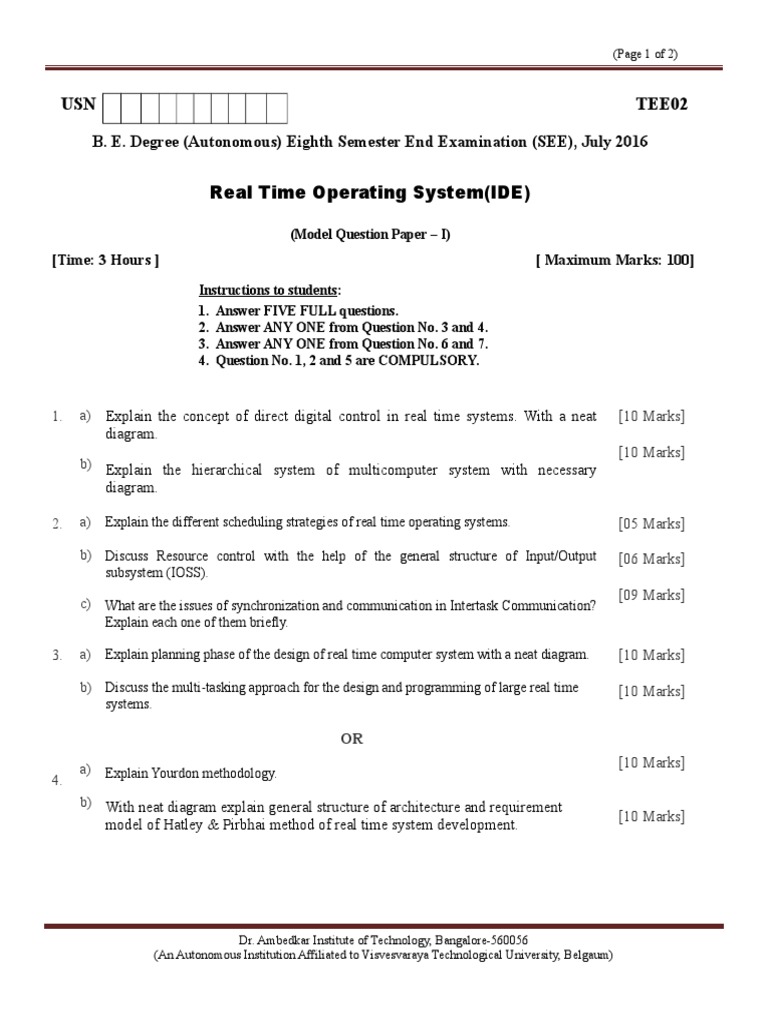 TEE02 - MQP1 DR AIT Model Question Paper | PDF | System | Operating System