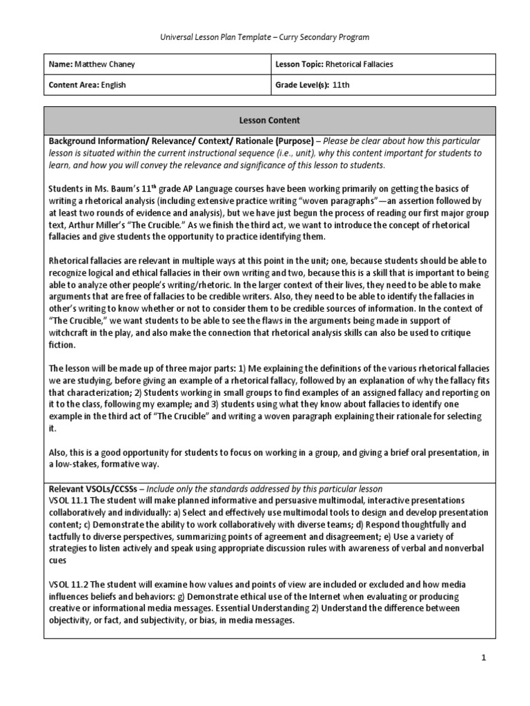 Rhetorical Fallacies Lesson Plan | PDF | Fallacy | Argument