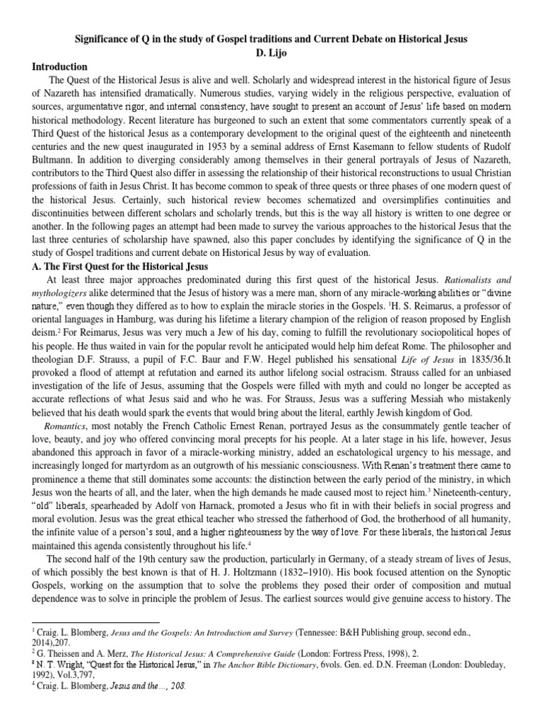 Q's Role in Historical Jesus Debate | PDF | Jesus | Gospel Of Matthew