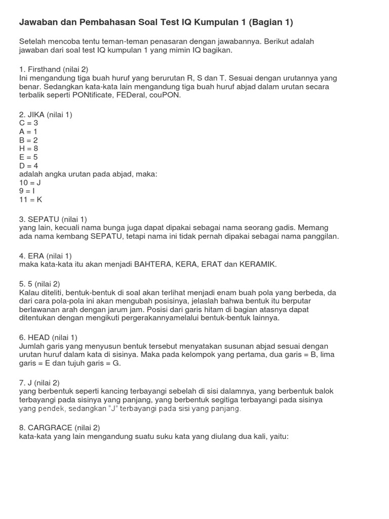 Jawaban Dan Pembahasan Soal Test IQ | PDF