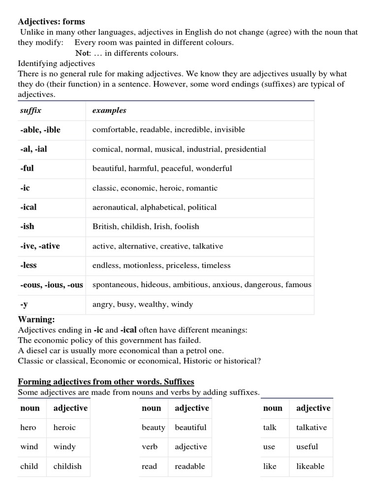 Adjective Derivation | PDF | Adjective | Noun