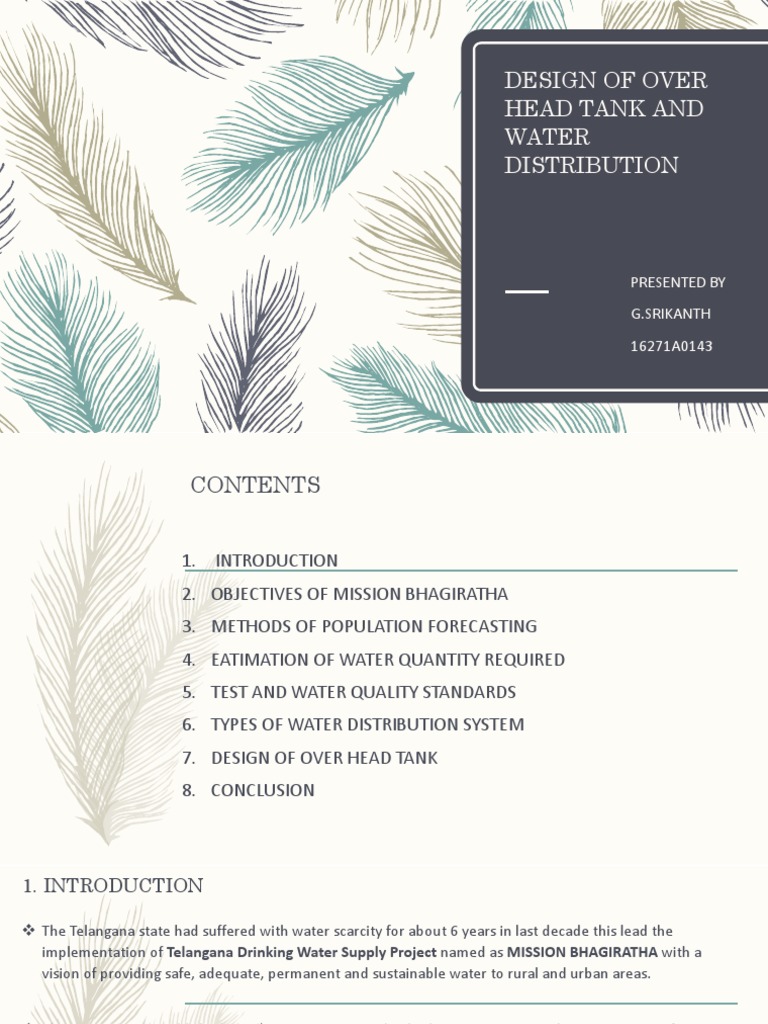 Design of Over Head Tank and Water Distribution | PDF | Water ...