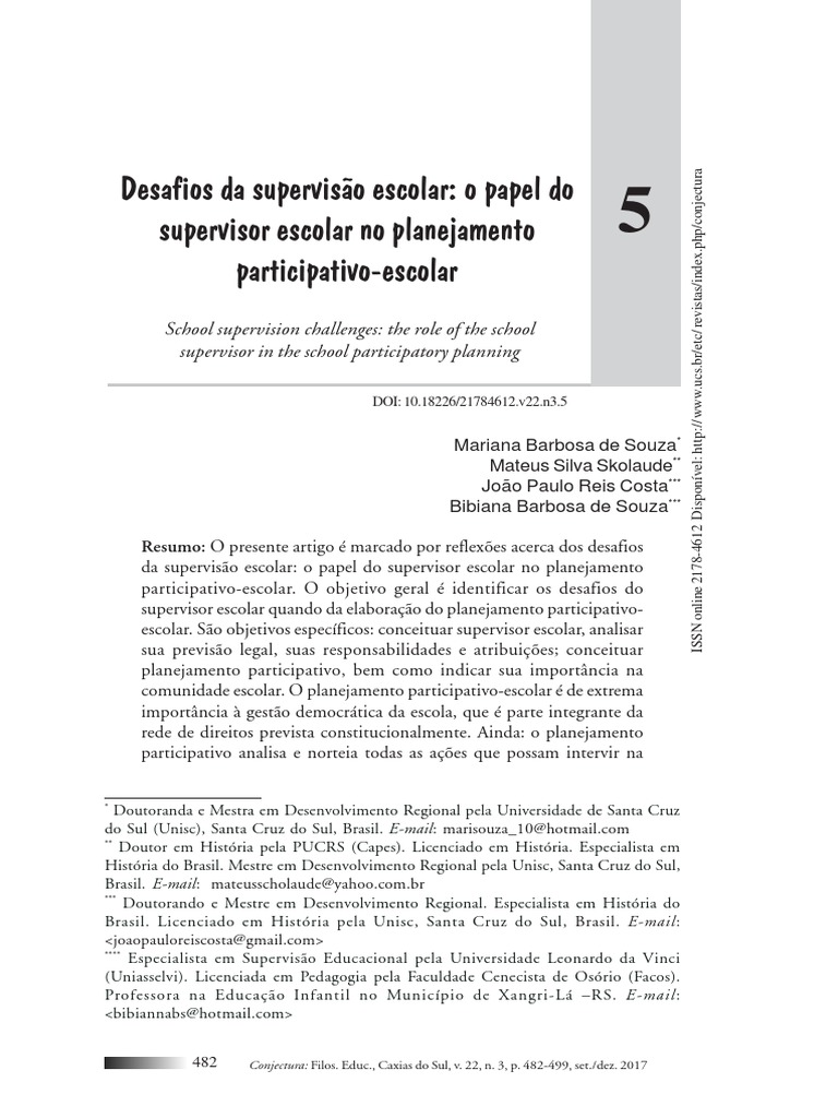 Desafios Da Supervisão Escolar o Papel Do Supervisor Escolar PDF | PDF | Planejamento | Conhecimento