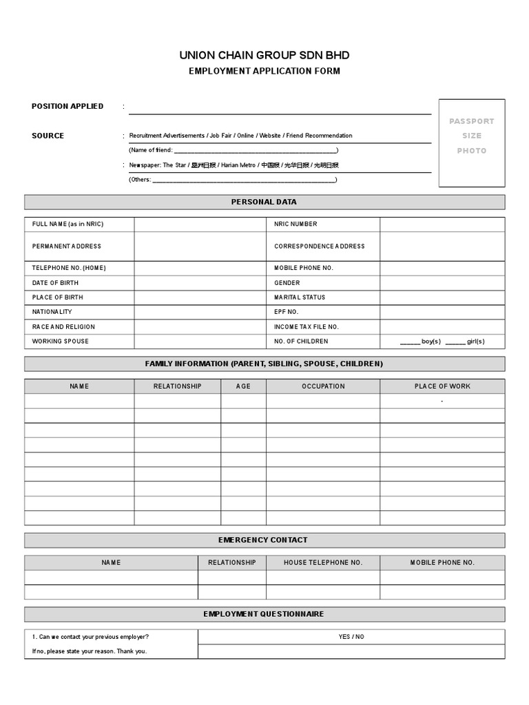 Union Chain Group Job Application Form | PDF | Employment | Government
