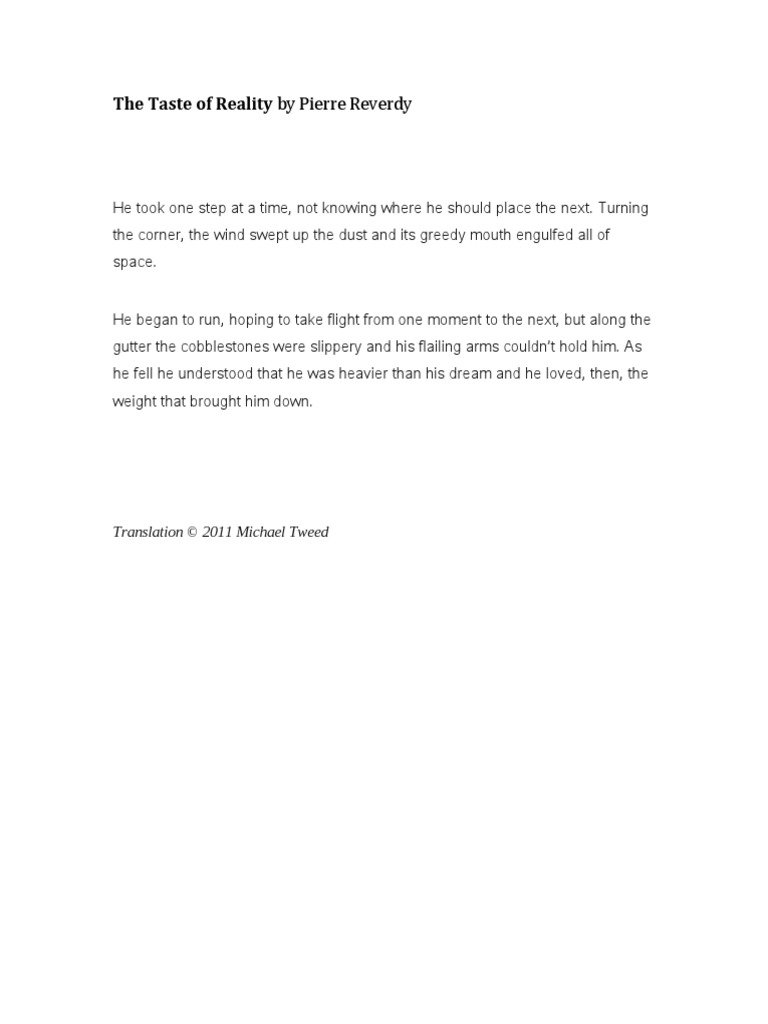 "The Taste of Reality: A Reverdy Poem" | PDF