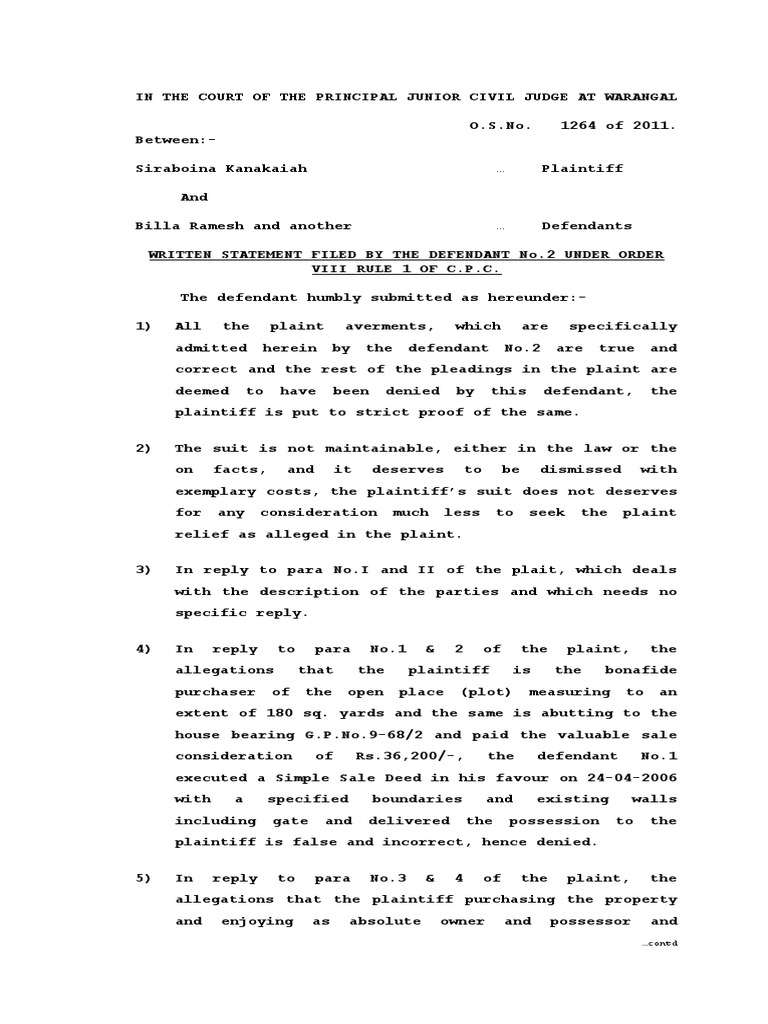 Os1264.11-Written Statement | PDF | Deed | Lawsuit