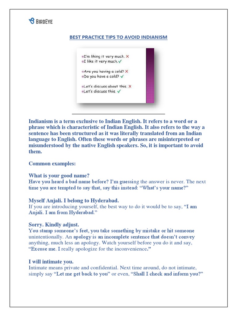 Avoiding Indianisms in English Usage | PDF | English Language ...