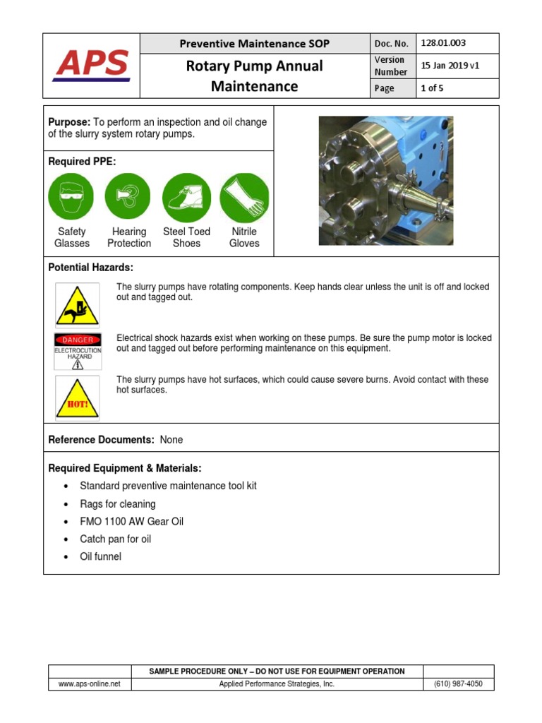 APS Preventive Maintenance PM SOP Sample 2019 | PDF | Bearing ...