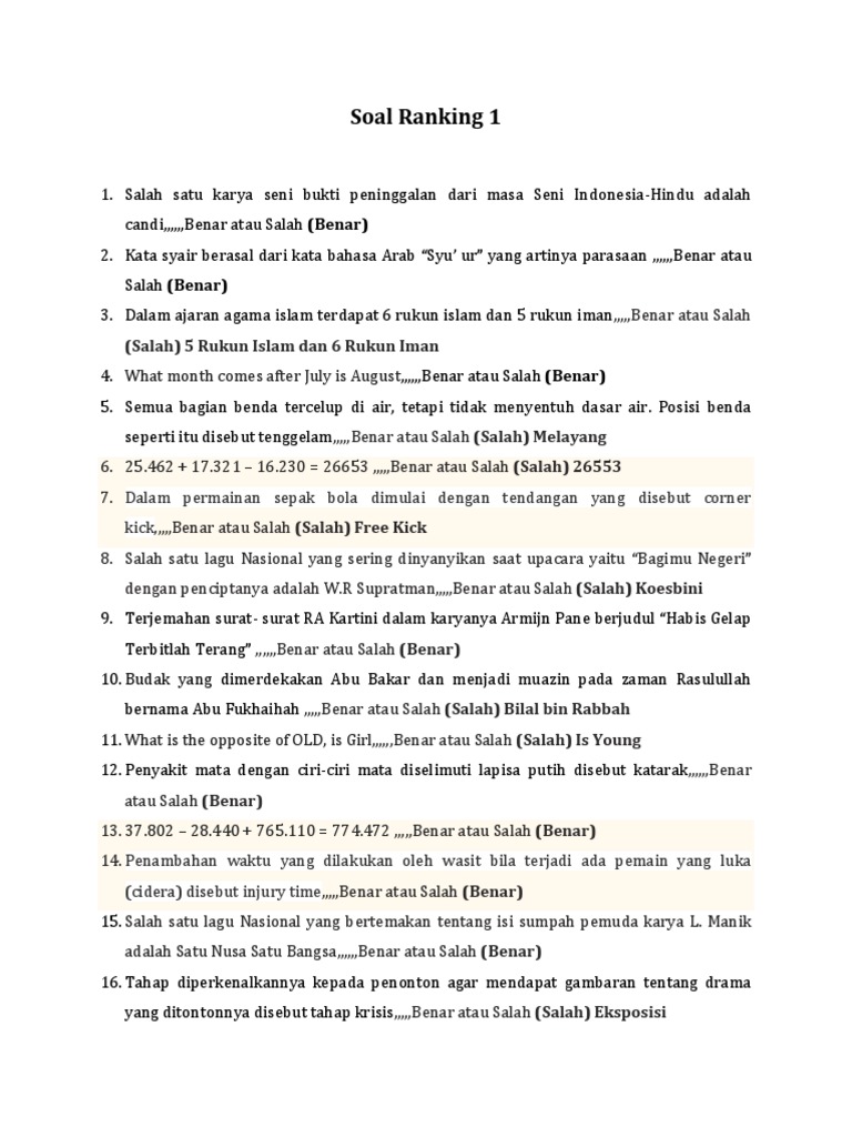 Soal Ranking 1 untuk SMP dan SD | PDF | Ilmu Sosial | Seni