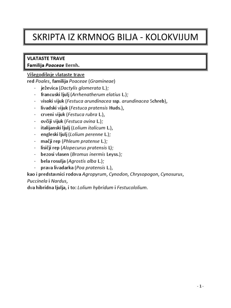 Skripta Iz Krmnog Bilja - Kolokvijum | PDF