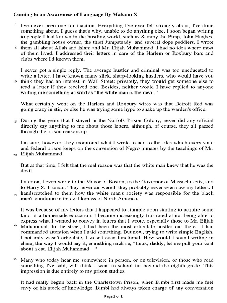 Coming To An Awareness of Language by Malcom X | PDF | Malcolm X