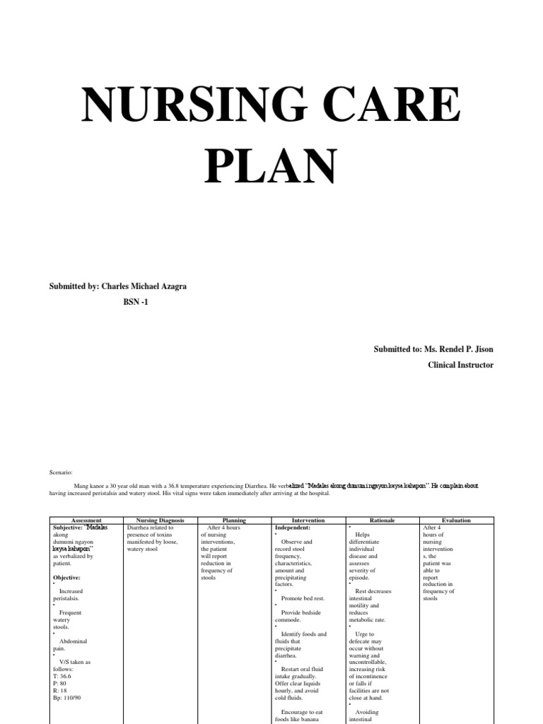 Diarrhea NCP | PDF | Human Feces | Diarrhea