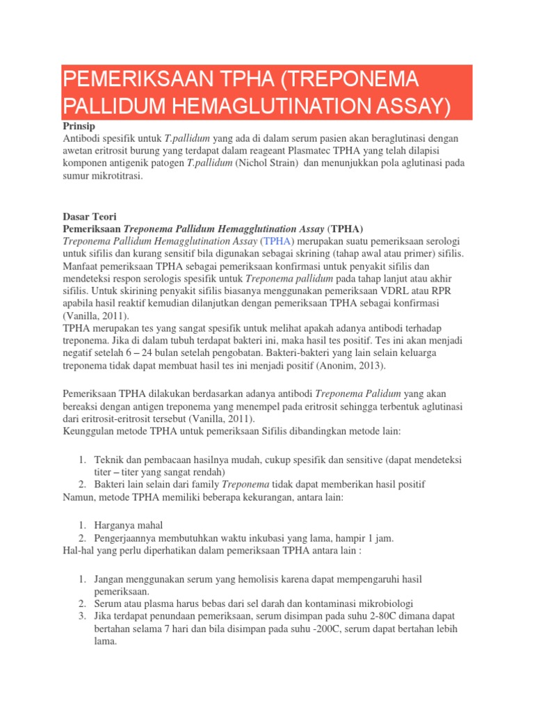 Pemeriksaan Tpha | PDF | Memasak, Makanan, & Anggur