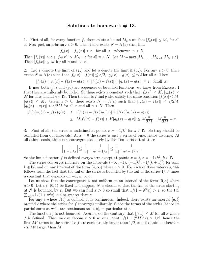 Solutions To Homework # 13.: N N N N | PDF | Series (Mathematics ...