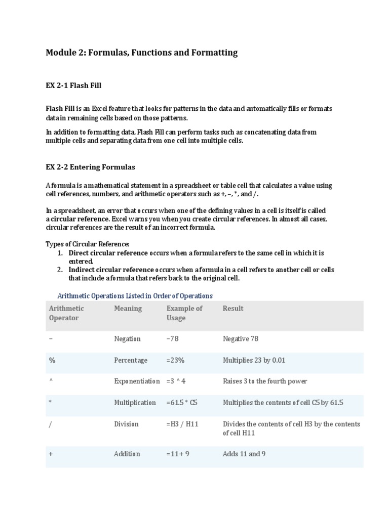 Excel - Module 2 (Formulas, Functions, and Formatting) | Download Free PDF | Spreadsheet | Spelling