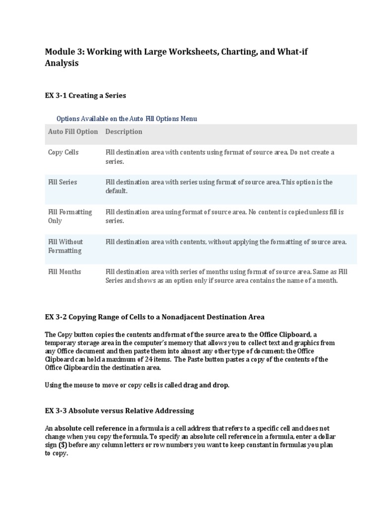 Excel - Module 3 (Working With Large Worksheets, Charting, and What If ...