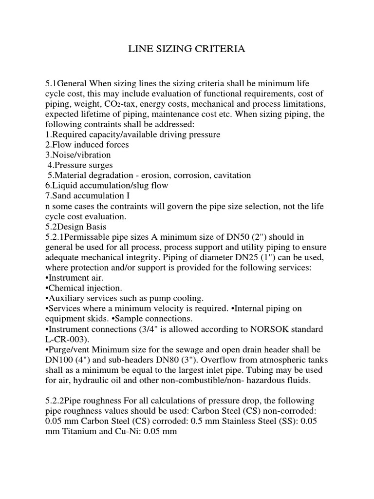 Line Sizing Criteria | PDF | Pipe (Fluid Conveyance) | Corrosion