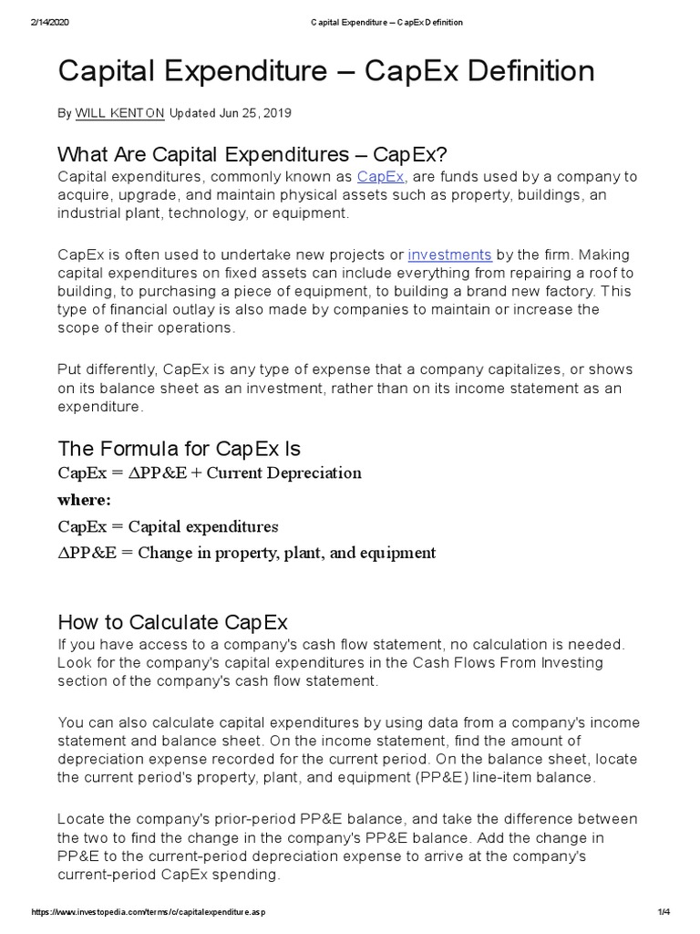Capital Expenditure - CapEx Definition | PDF | Capital Expenditure ...