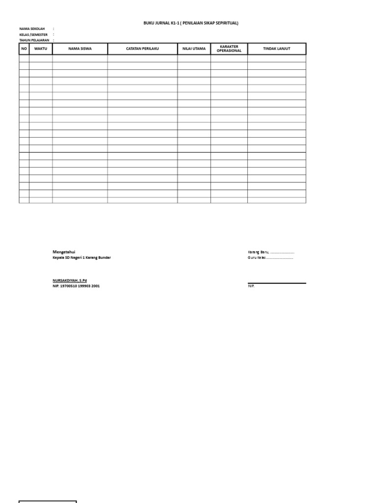 Buku Nilai K1 K2 K3 Dan K4 Pdf