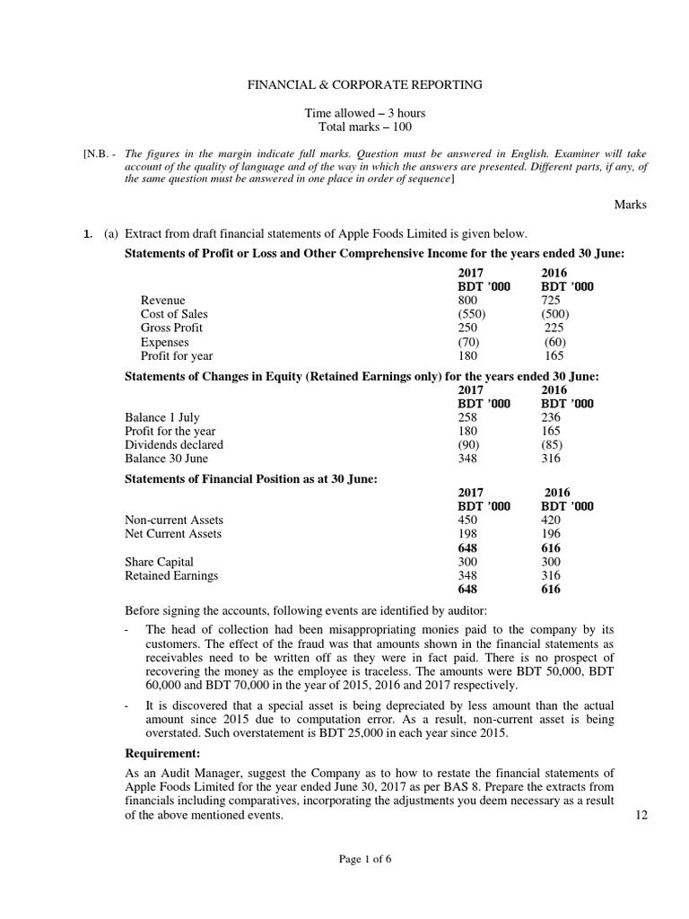 Corporate Reporting Past Question Papers (ICAB) | PDF | Goodwill ...