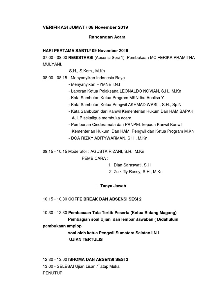 Rancangan Acara Pendaftaran | PDF