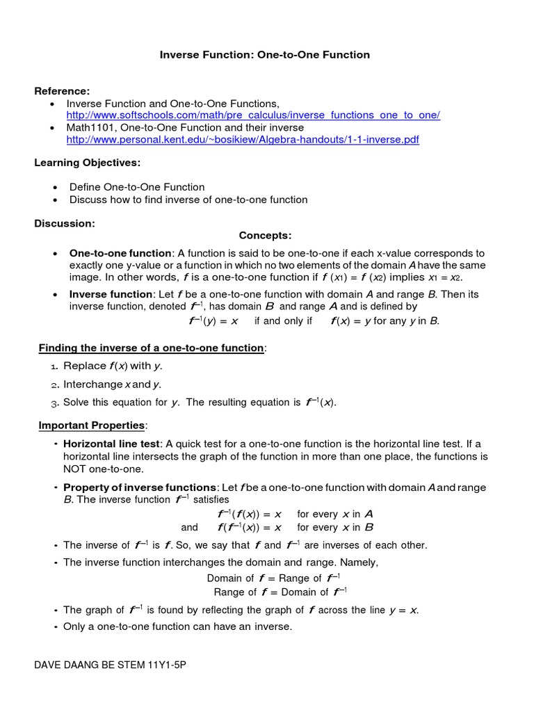Inverse of One-To-One Function | PDF | Function (Mathematics) | Logic