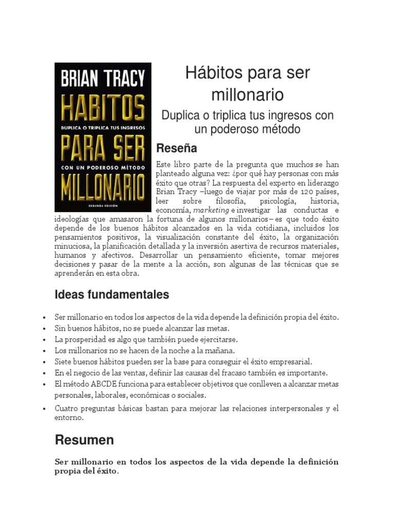 Hábitos para ser millonario: guía práctica | PDF | Planificación ...