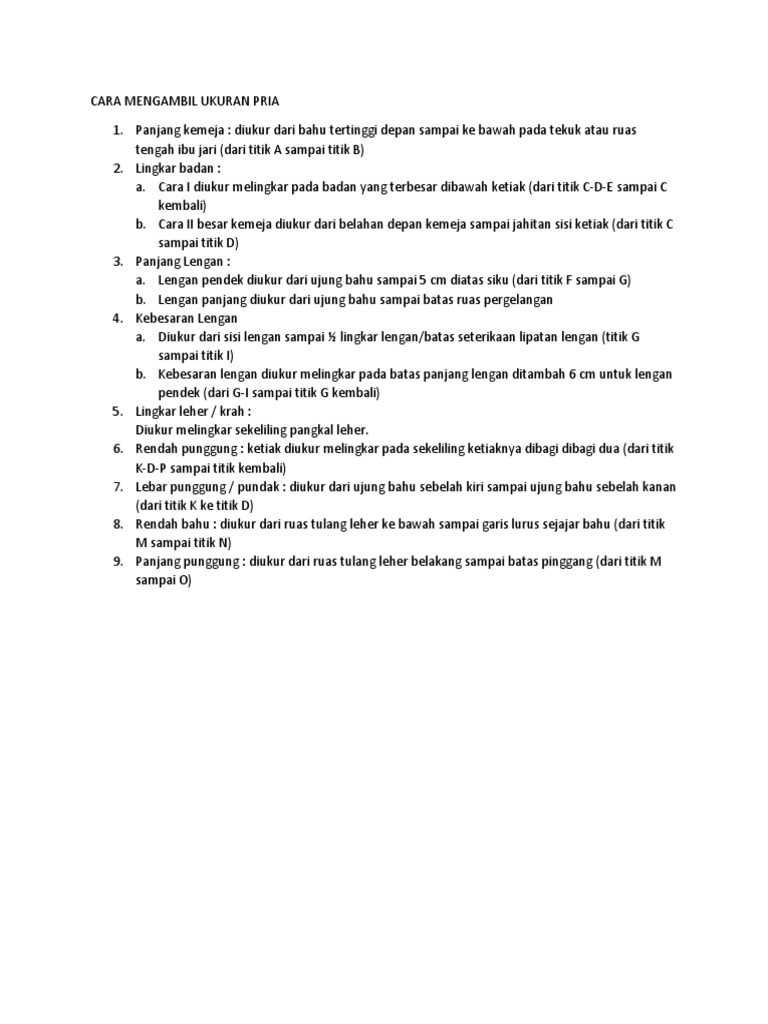 Cara Mengambil Ukuran Pria | PDF