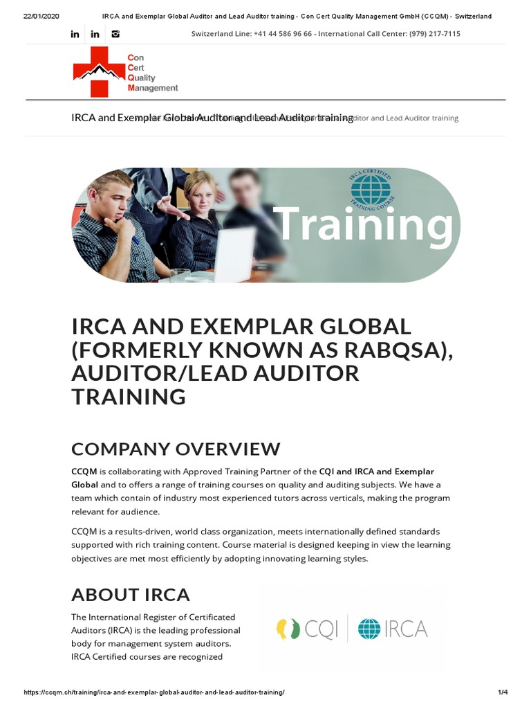 IRCA - Exemplar Global Auditor & Lead Auditor - Con Cert Quality ...