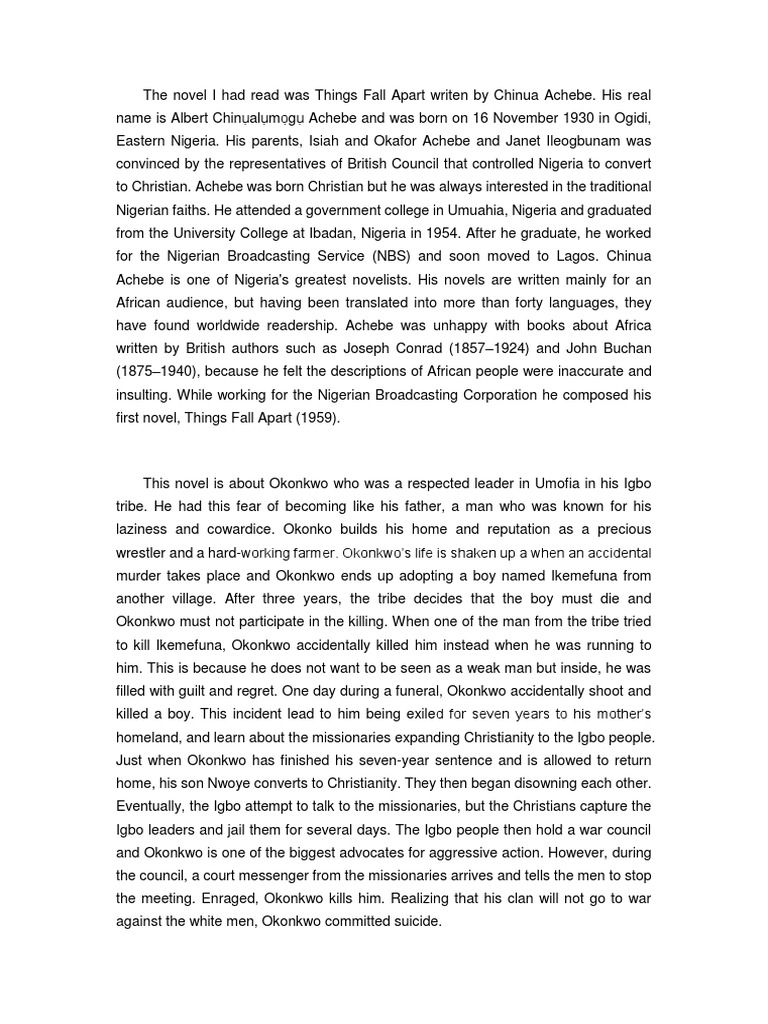 Critical Analysis On Things Fall Apart by Chinua Achebe | PDF