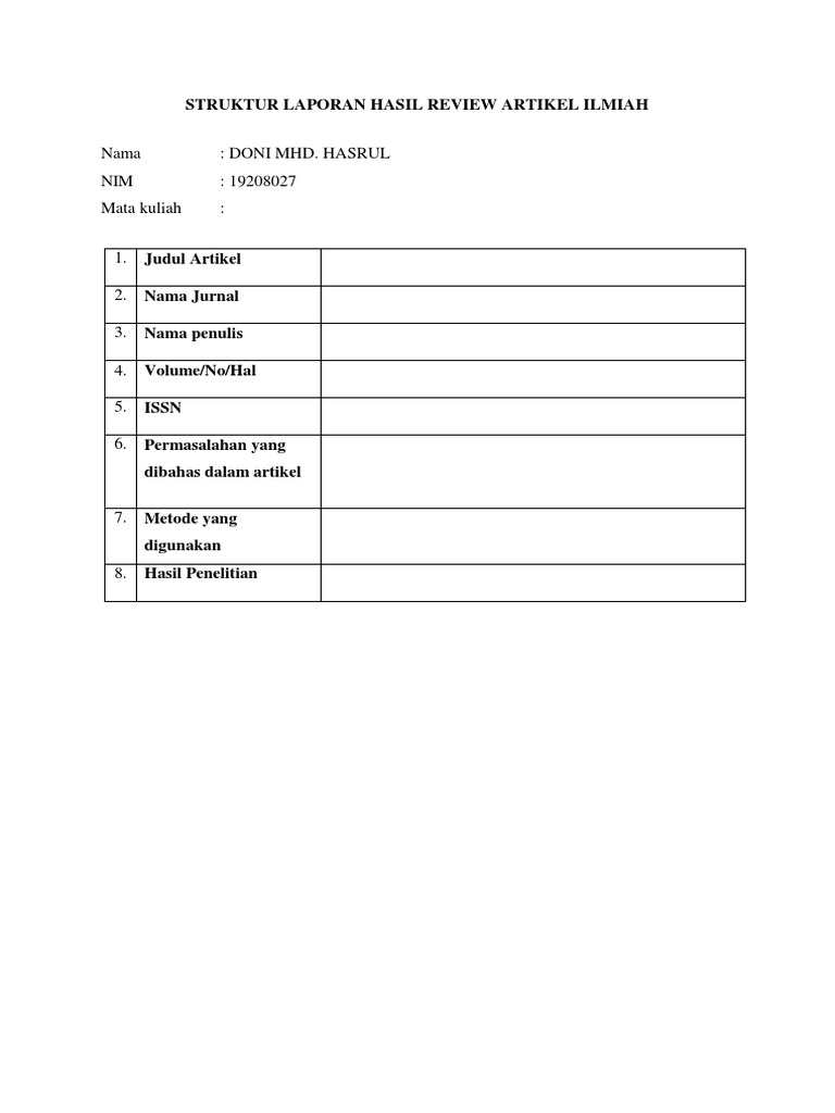 Struktur Laporan Hasil Review Artikel | PDF