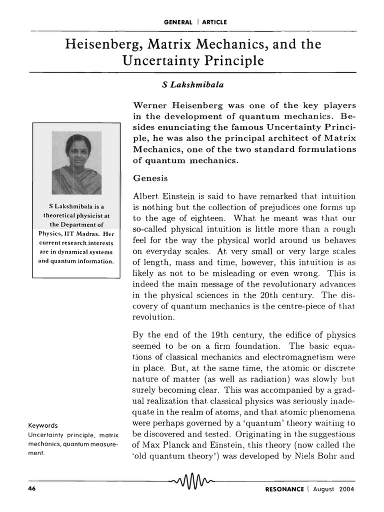 Heisenberg, Matrix Mechanics, and The Uncertainty Principle | PDF ...