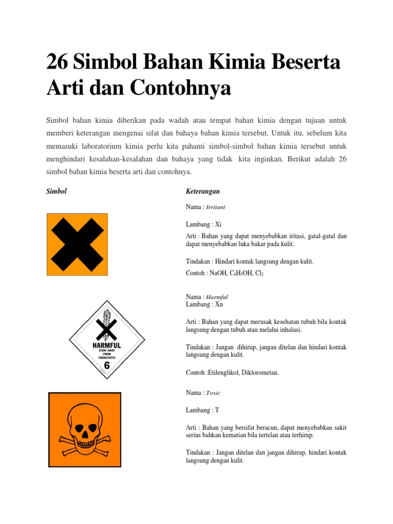 26 Simbol Bahan Kimia Beserta Arti Dan Contohnya | PDF