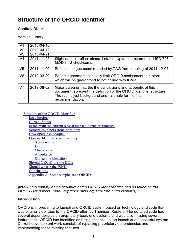 Structure of ORCID Identifiers Whitepaper | PDF | Digital Object ...