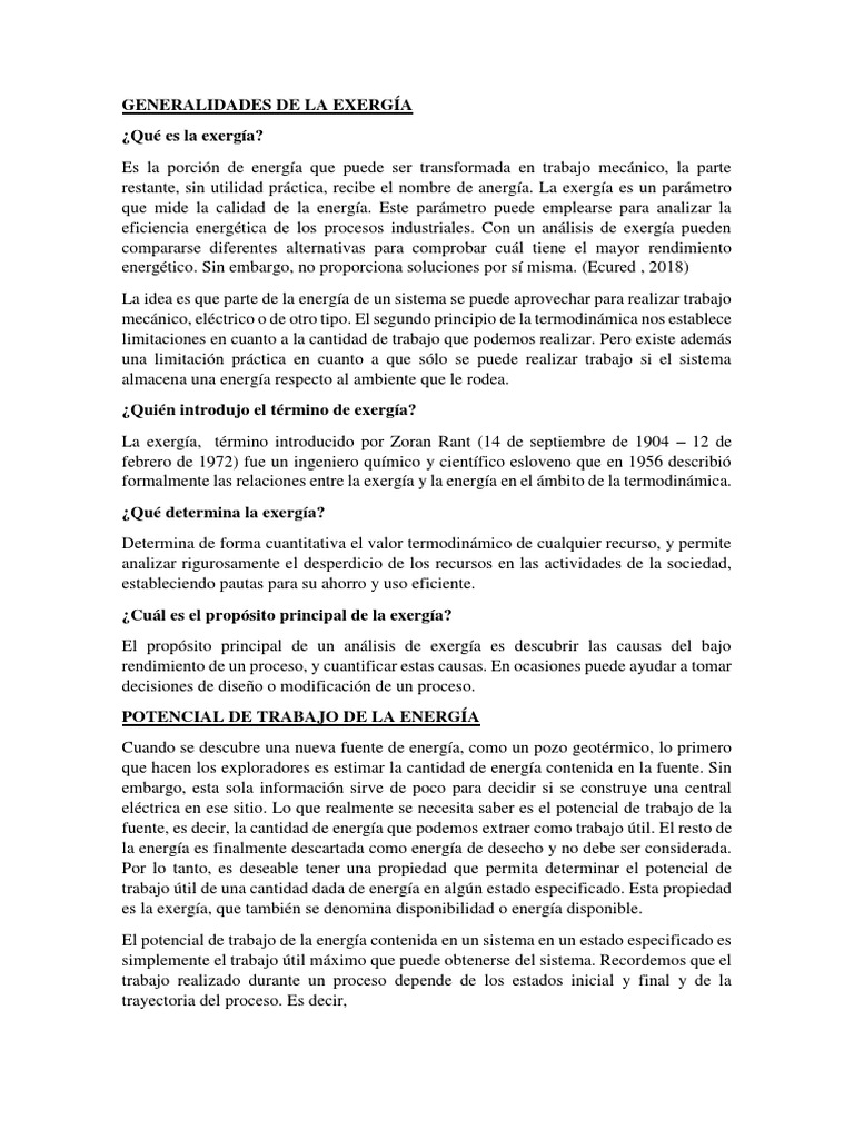 EXERGÍA | PDF | Ejercicio | Termodinámica