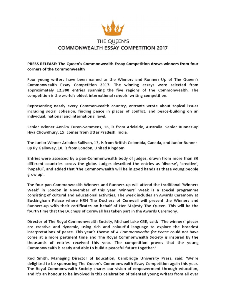 30.08.2017 Young Writers Awarded Winners of The Queens Commonwealth ...