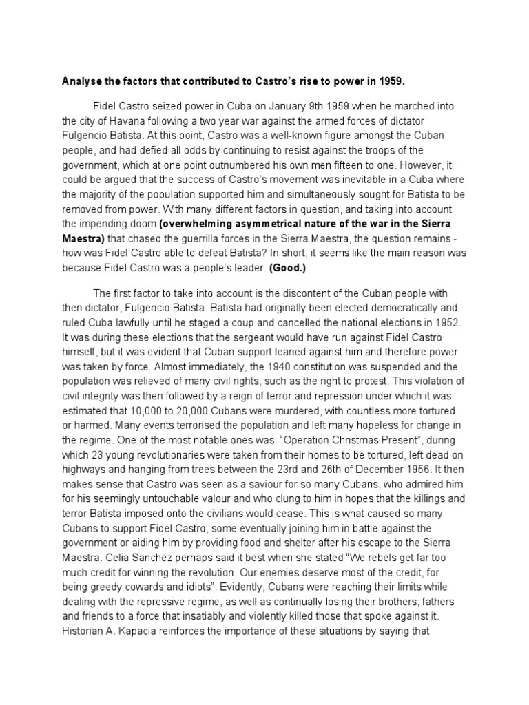 Factors Behind Castro's 1959 Rise | PDF | Fidel Castro | Fulgencio Batista
