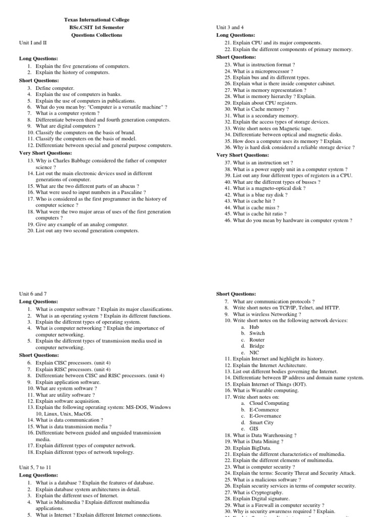 Iit Questions Collections Bsccsit 1st Sem | PDF | Computer Data Storage ...