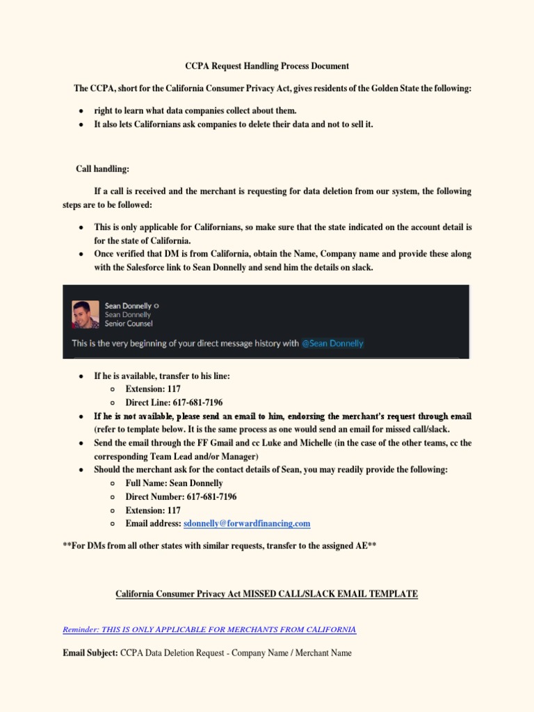 CCPA Process Document | PDF | Gmail | Privacy