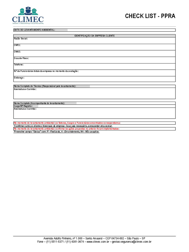 Modelo de Check List Ppra PDF | PDF | Drywall | São Paulo