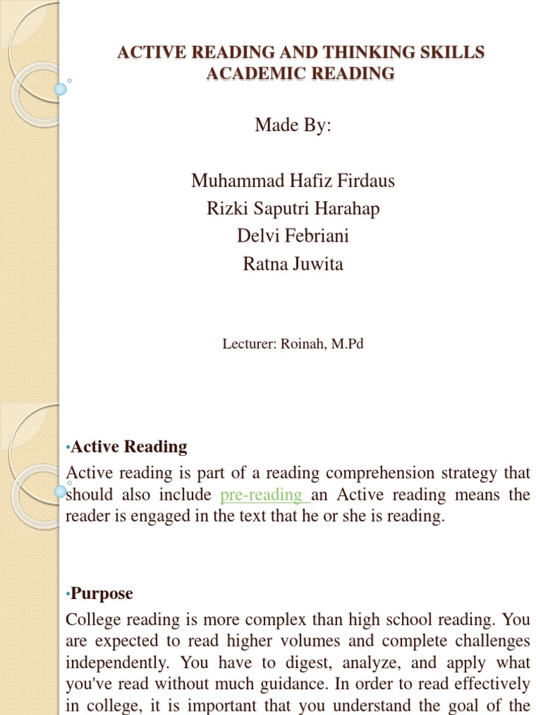 Cultivating Critical Thinking Through Active Reading Strategies: An ...