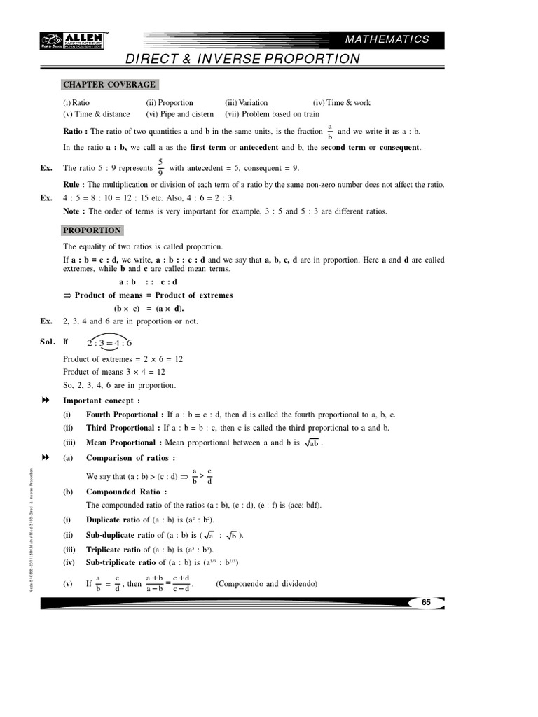 Direct & Inverse Proportion Guide | PDF | Ratio | Weight