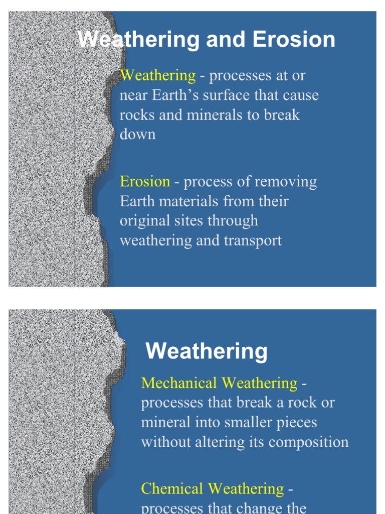 Weathering: - Processes at or Near Earth S Surface That Cause Rocks and ...