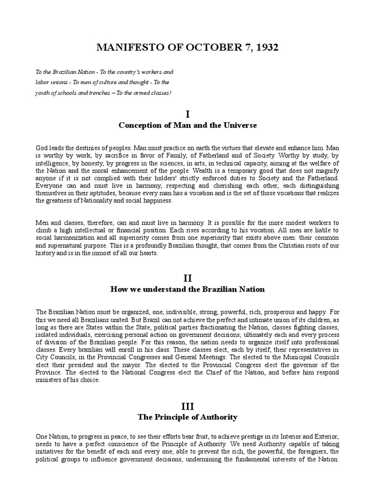Integralist Manifesto - October 1932 | PDF | Brazil | Communism