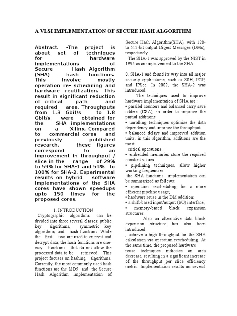 A Vlsi Implementation of Secure Hash Algorithm | PDF | Cyberwarfare | Security