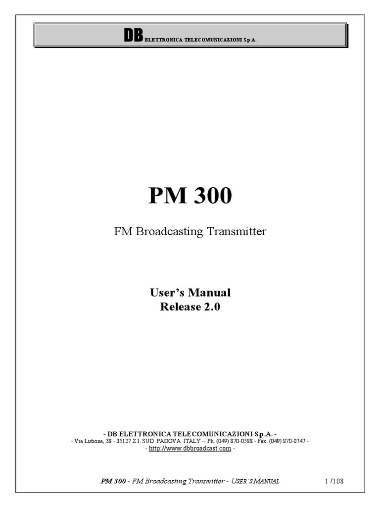 DB Broadcast PM300 Manual | PDF | Frequency Modulation | Power Supply