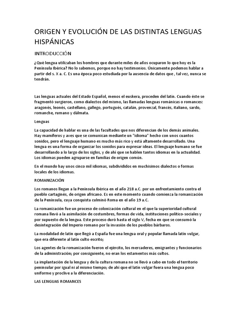Origen y Evolución de Las Distintas Lenguas Hispánicas | PDF | latín ...