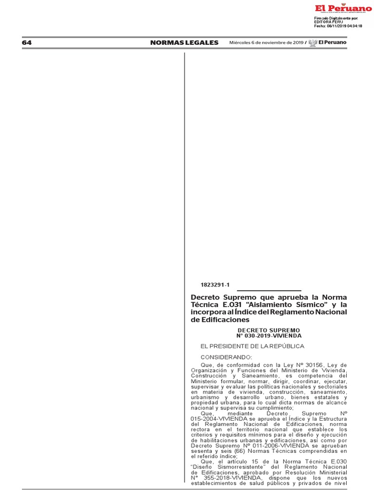 Norma Tecnica E031 Aislamiento Sismico | PDF | Perú | Regulación